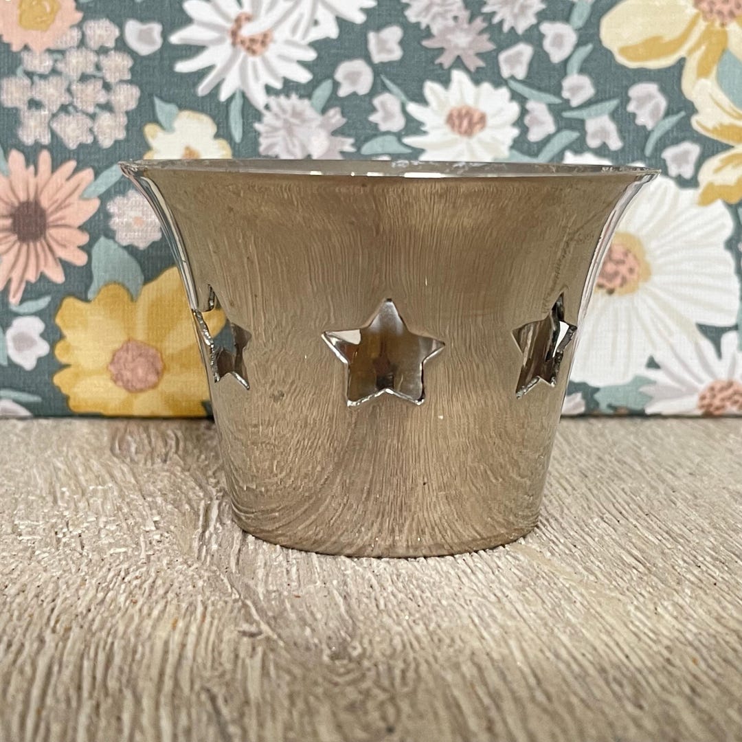Celestial Candle Holder – Silver Star Cut-outs, Vintage Festive Decor ...