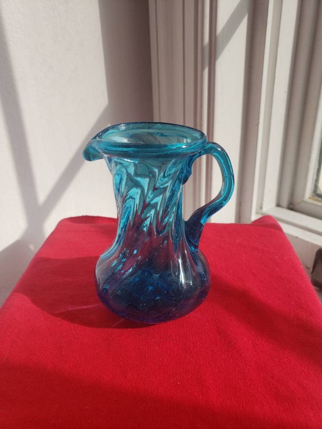 Antique Small Blue Blown Glass Pitcher Vase - Etsy