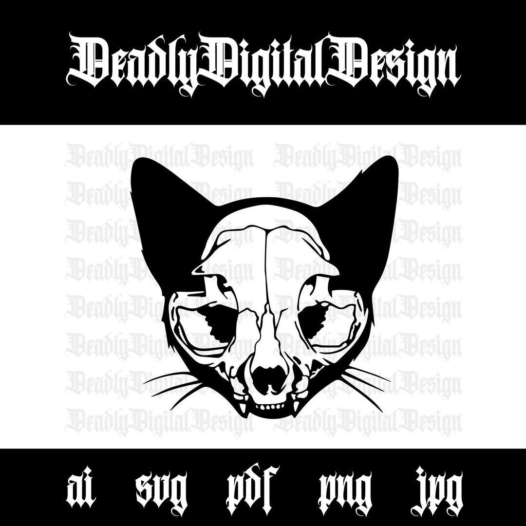 Cat Skull, Digital Download, Ai, Svg, Pdf, Png, Jpg, Oddities, Gothic ...