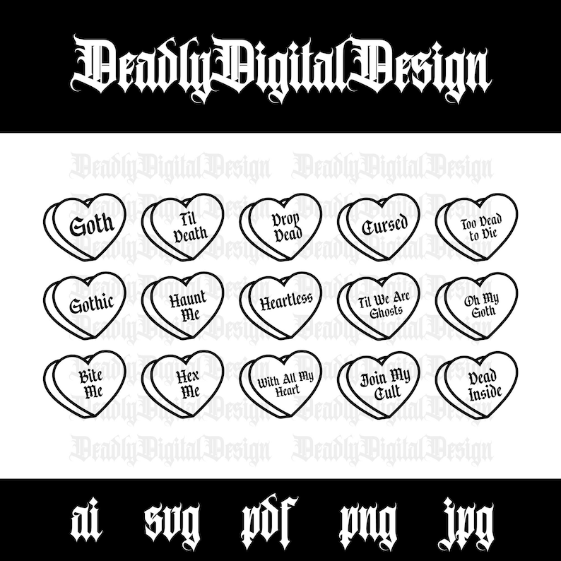 Candy, Conversation Hearts, Gothic, Ai, Svg, Pdf, Png, Jpg, Digital ...