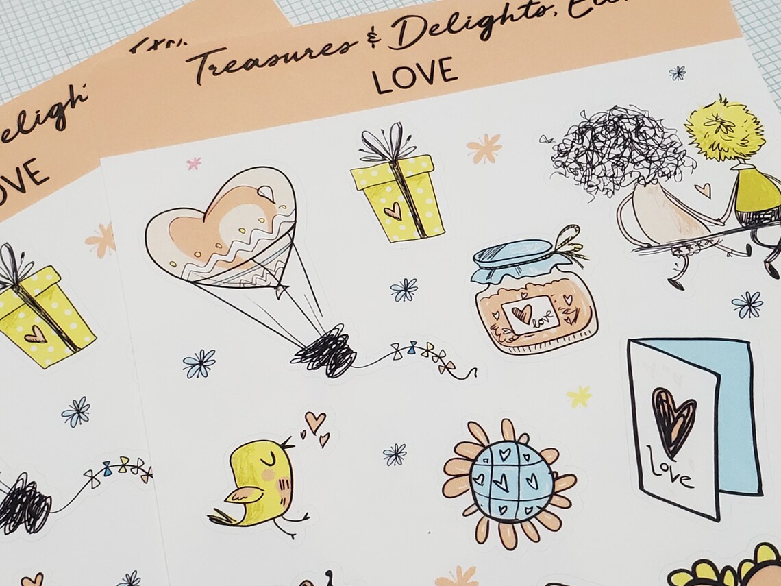 Love Sticker Sheet Heart Stickers Love Stickers Bullet - Etsy