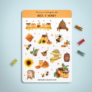 Bees & Honey Sticker Sheet Bee Stickers Honey Stickers Bee | Etsy