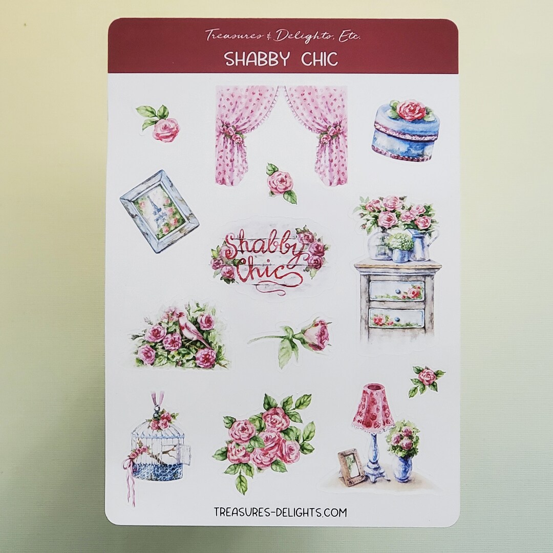 Shabby Chic Sticker Sheet, Shabby Stickers, Rose Stickers, Journaling ...