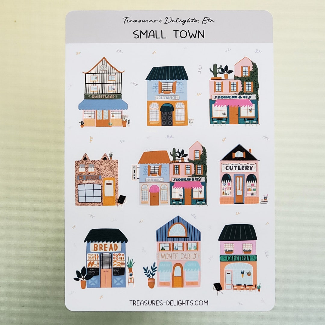 Small Town Sticker Sheet, City Building Travel, Journaling Stickers ...