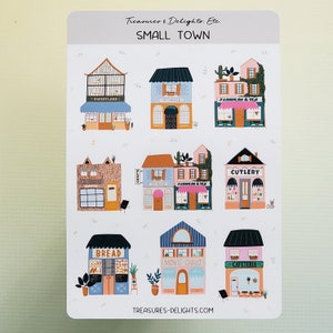 Small Town Sticker Sheet, City Building Travel, Journaling Stickers ...
