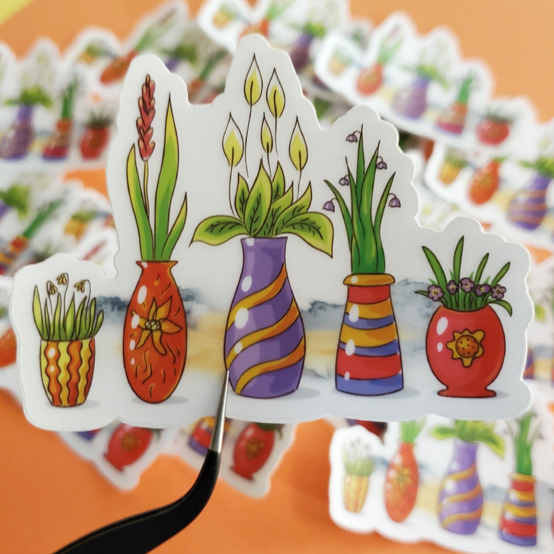 Flower Vases CLEAR Sticker, Flower Vase Sticker, Spring Flowers Sticker ...