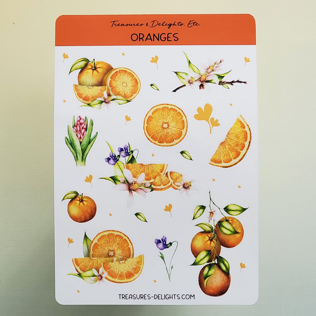 Oranges Sticker Sheet, Orange Stickers, Citrus Fruit Sticker, Journal ...