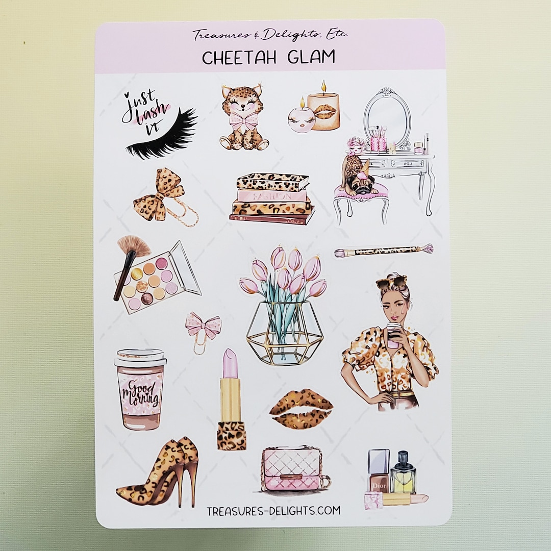 Cheetah Glam Sticker Sheet, Cheetah Stickers, Glam Stickers, Makeup ...