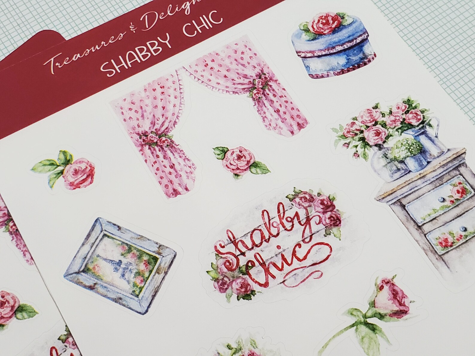 Shabby Chic Sticker Sheet Shabby Stickers Rose Stickers - Etsy