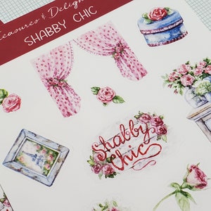Shabby Chic Sticker Sheet, Shabby Stickers, Rose Stickers, Journaling ...