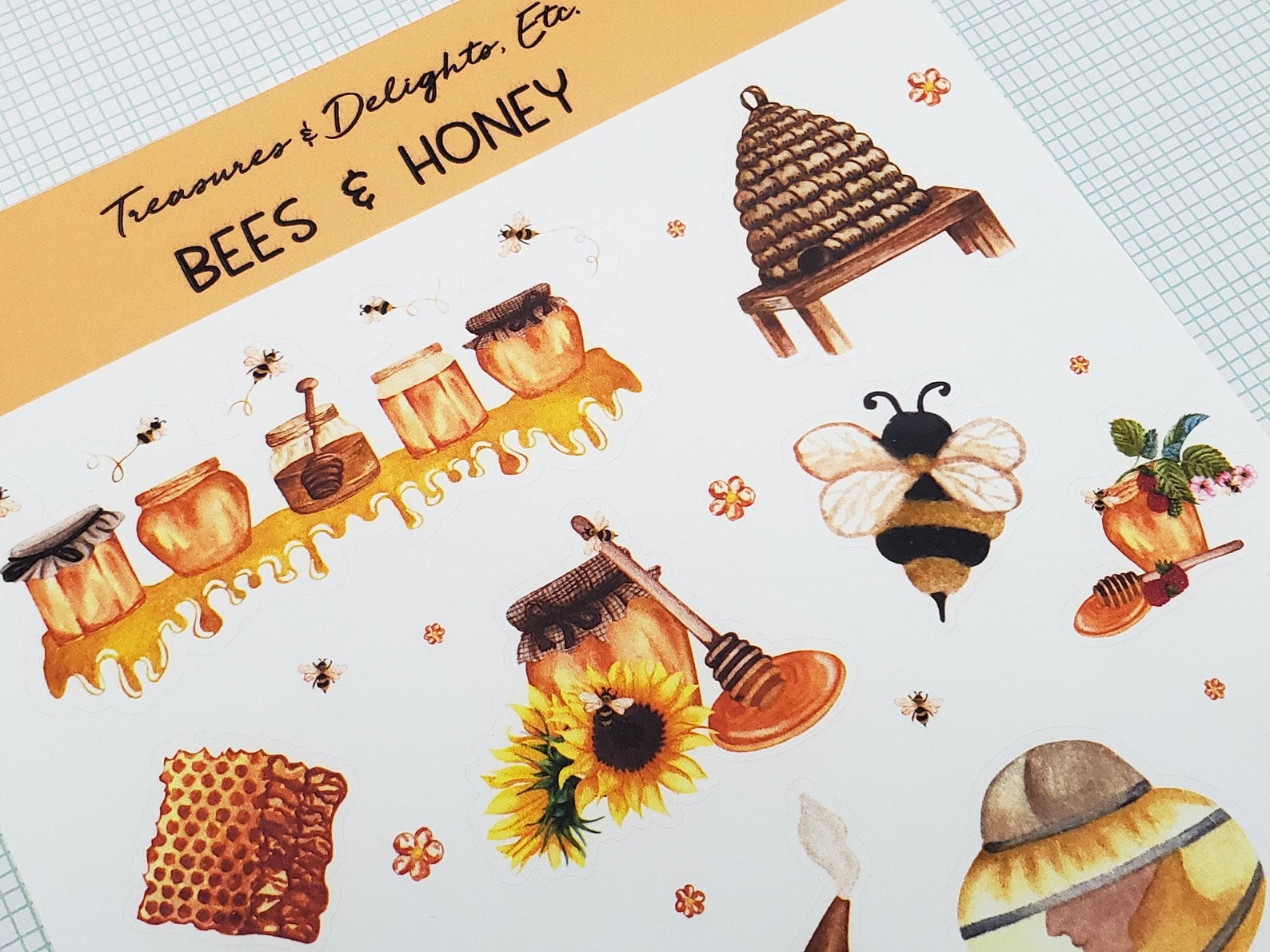 Bees & Honey Sticker Sheet Bee Stickers Honey Stickers Bee | Etsy