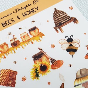 Bees & Honey Sticker Sheet, Bee Stickers, Honey Stickers, Bee Hive ...