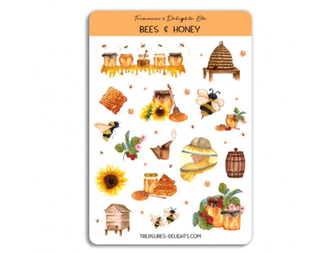 Bees & Honey Sticker Sheet Bee Stickers Honey Stickers Bee - Etsy