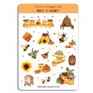 Bees & Honey Sticker Sheet, Bee Stickers, Honey Stickers, Bee Hive ...