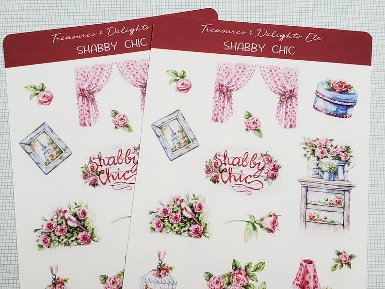 Shabby Chic Sticker Sheet Shabby Stickers Rose Stickers - Etsy