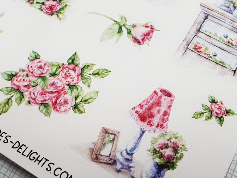 Shabby Chic Sticker Sheet Shabby Stickers Rose Stickers - Etsy