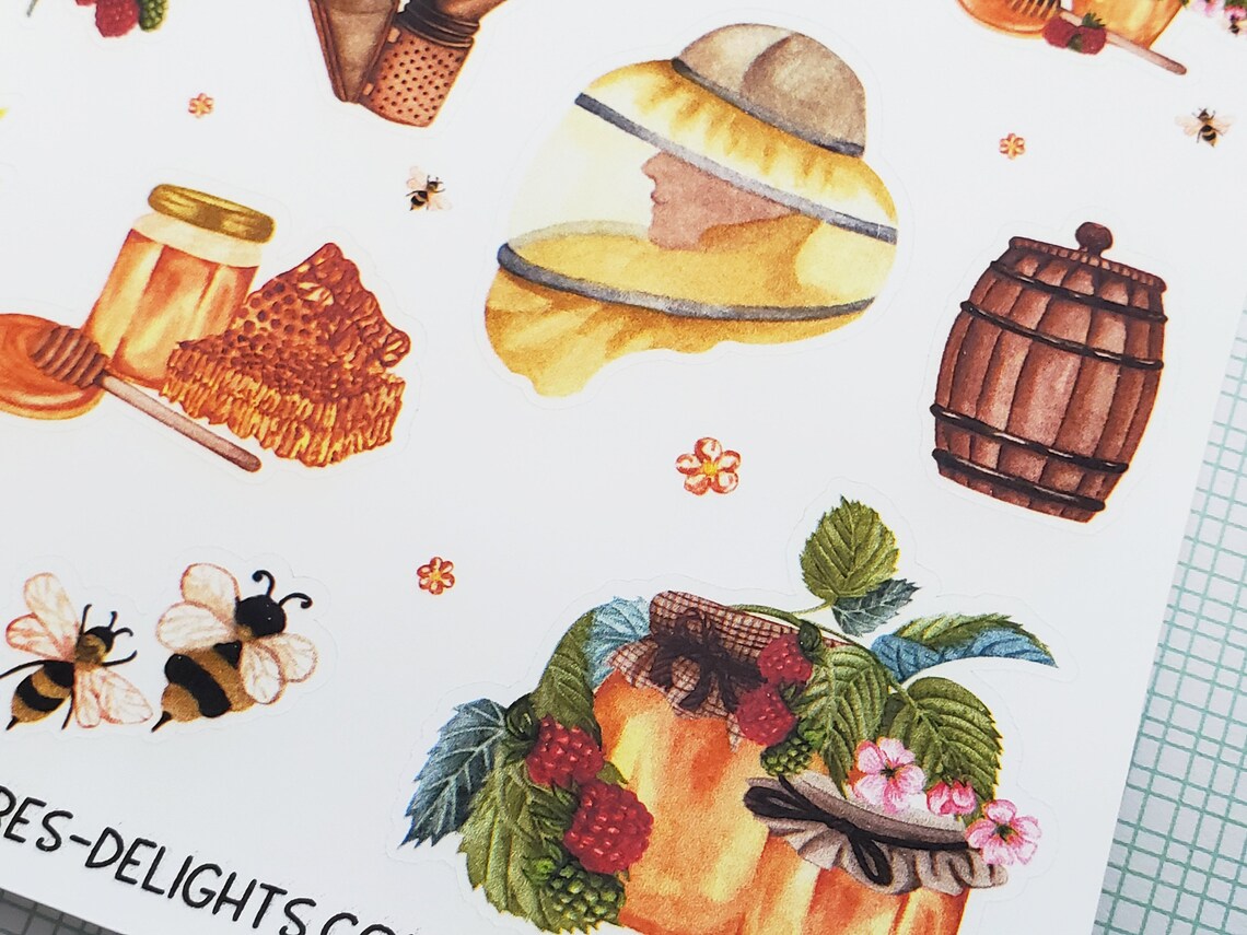 Bees & Honey Sticker Sheet Bee Stickers Honey Stickers Bee | Etsy