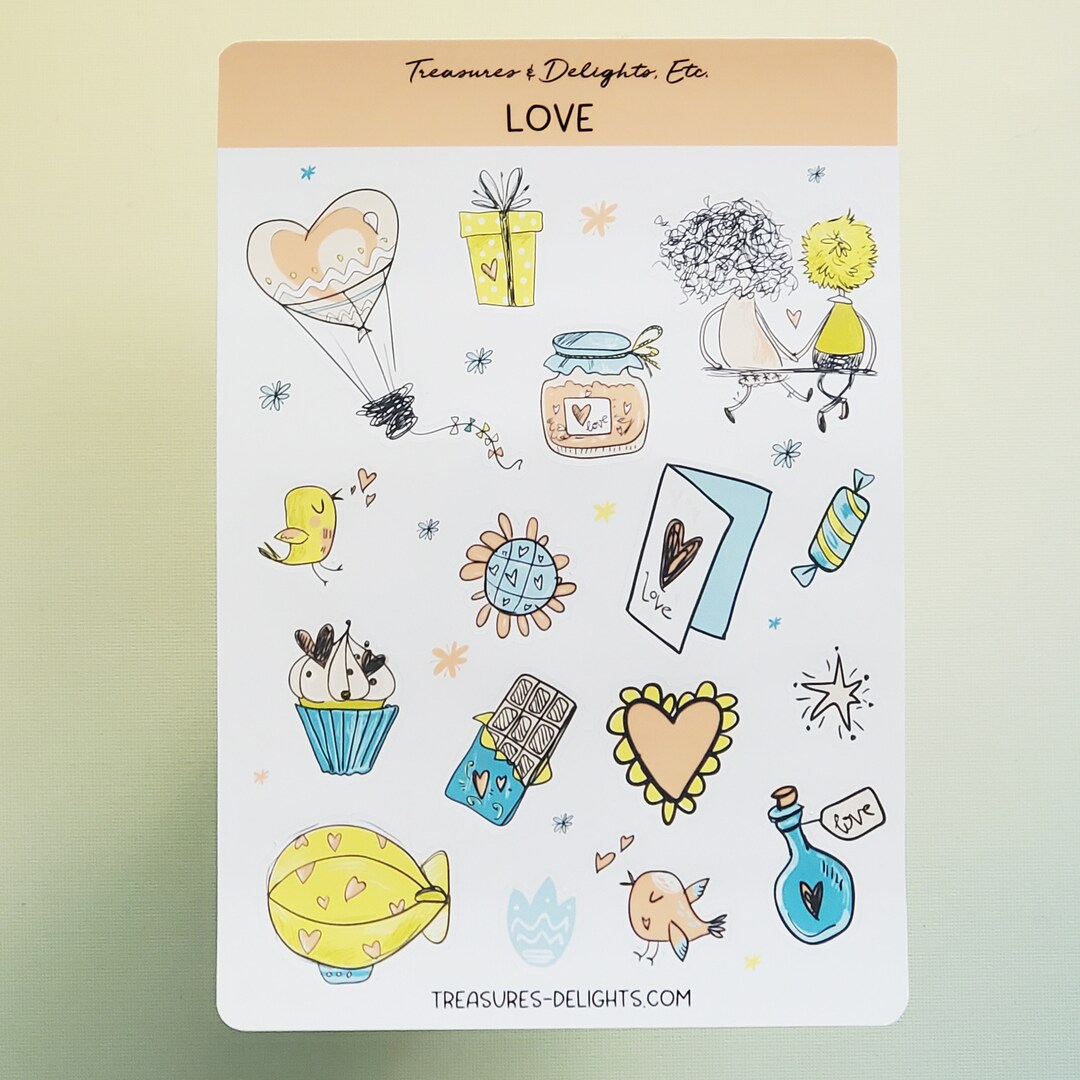 Love Sticker Sheet, Heart Stickers, Love Stickers, Journaling Stickers ...