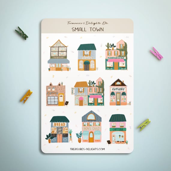 Small Town Sticker Sheet City Building Travel Bullet | Etsy