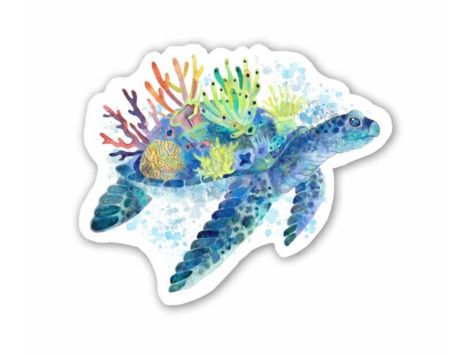 Sea Turtle Sticker, Watercolor Sea Turtle Sticker, Turtle Sticker ...