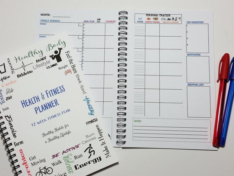 Health & Fitness Planner, 12 Week Fitness Journal, Undated Healthy ...