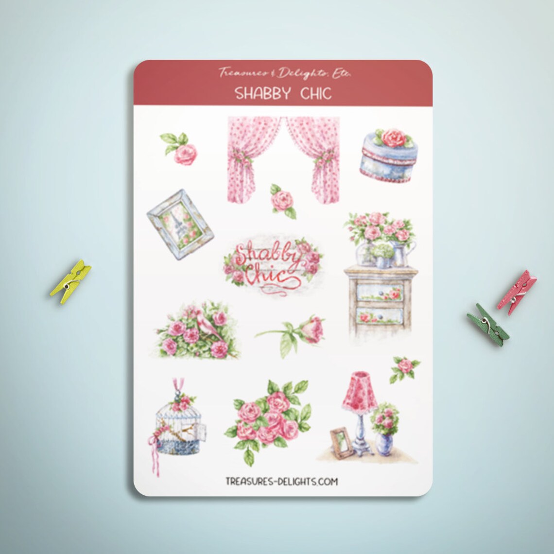 Shabby Chic Sticker Sheet Shabby Stickers Rose Stickers - Etsy