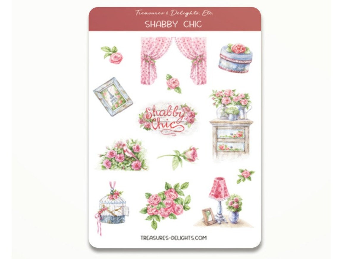 Shabby Chic Sticker Sheet Shabby Stickers Rose Stickers - Etsy