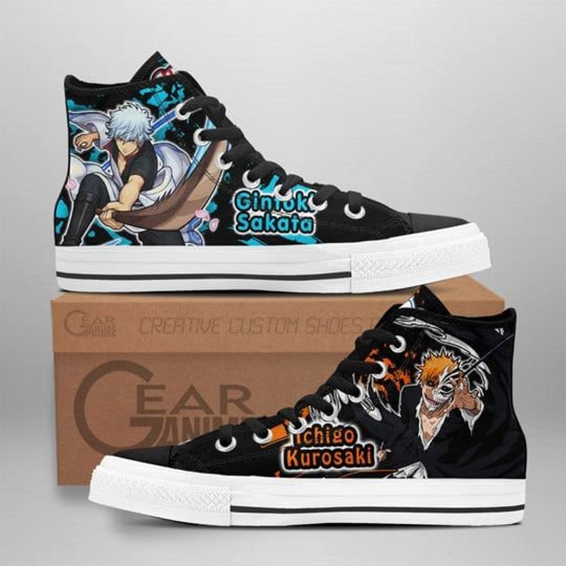 Ichigo Kurosaki and Gintoki Sakata High Top Shoes Custom Bleach Anime ...