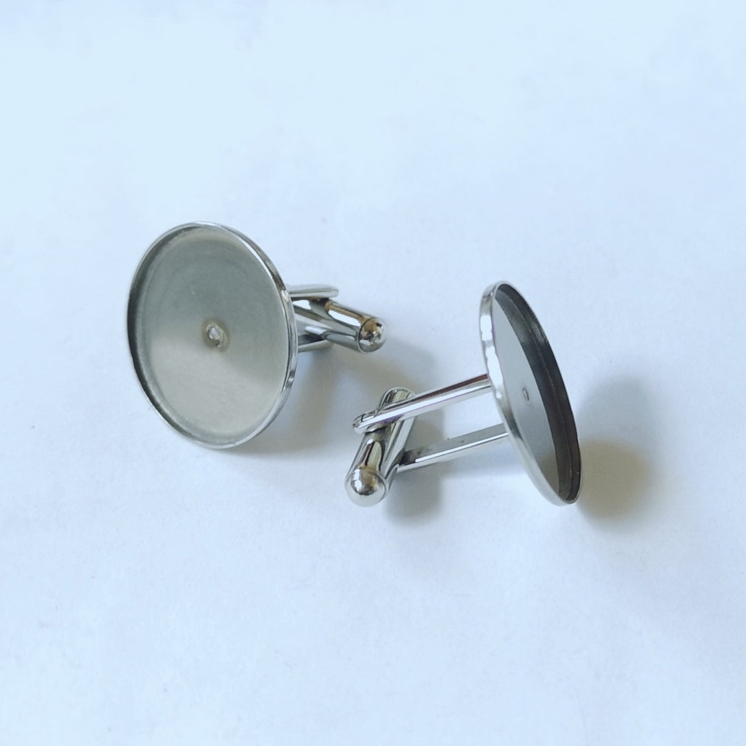 Stainless Steel Cufflinks Blanks With Round Cabochon Pad Hypoallergenic ...