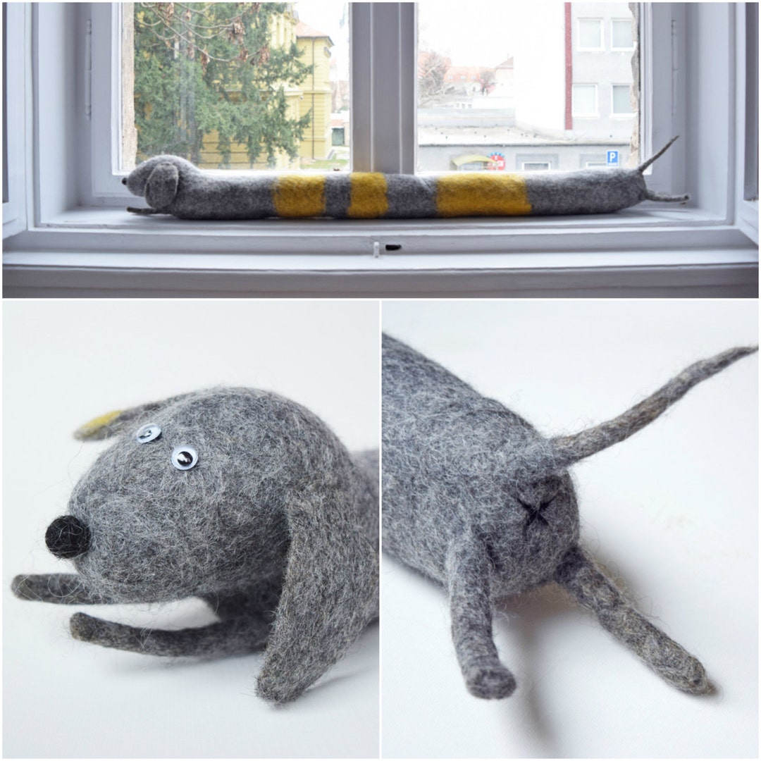Felted Striped Dog Draught Excluder / Draft Dodger / Window / Door ...