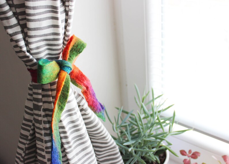 Felted Natural Curtain Tiebacks - Ribbon, Bow, Home Decor - Etsy
