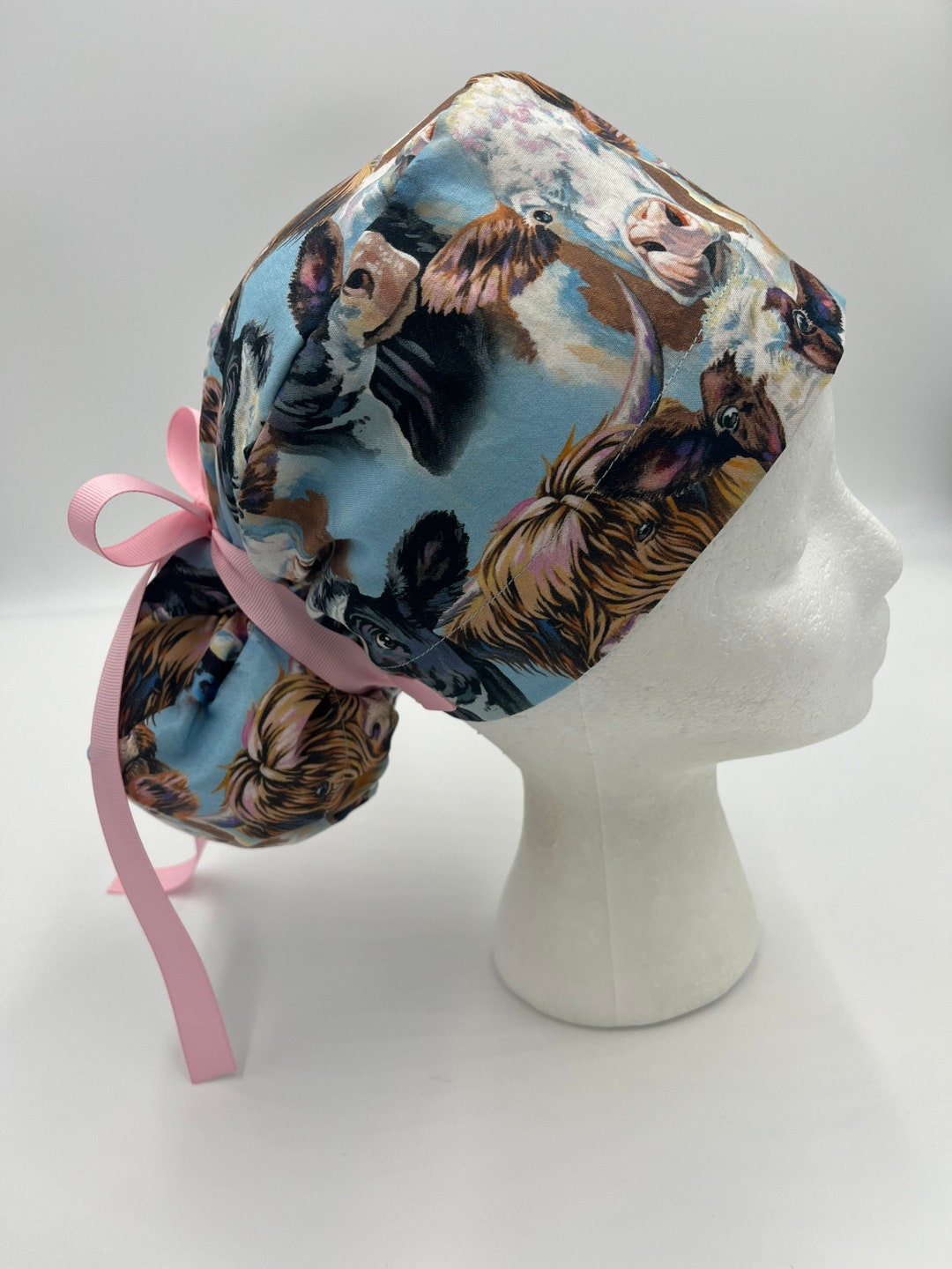 Cow Portraits, Highland Cows, Ponytail Scrub Hat for Women,surgical ...