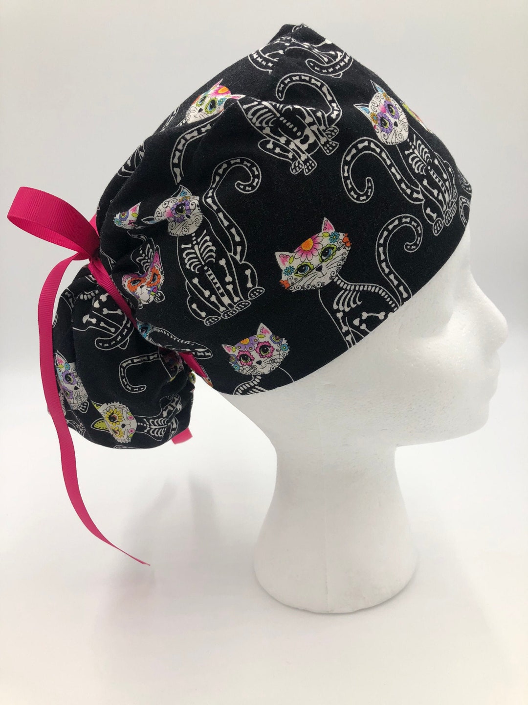 Sugar Skull Cats, Ponytail Scrub Hat for Women,surgical Caps,elastic ...
