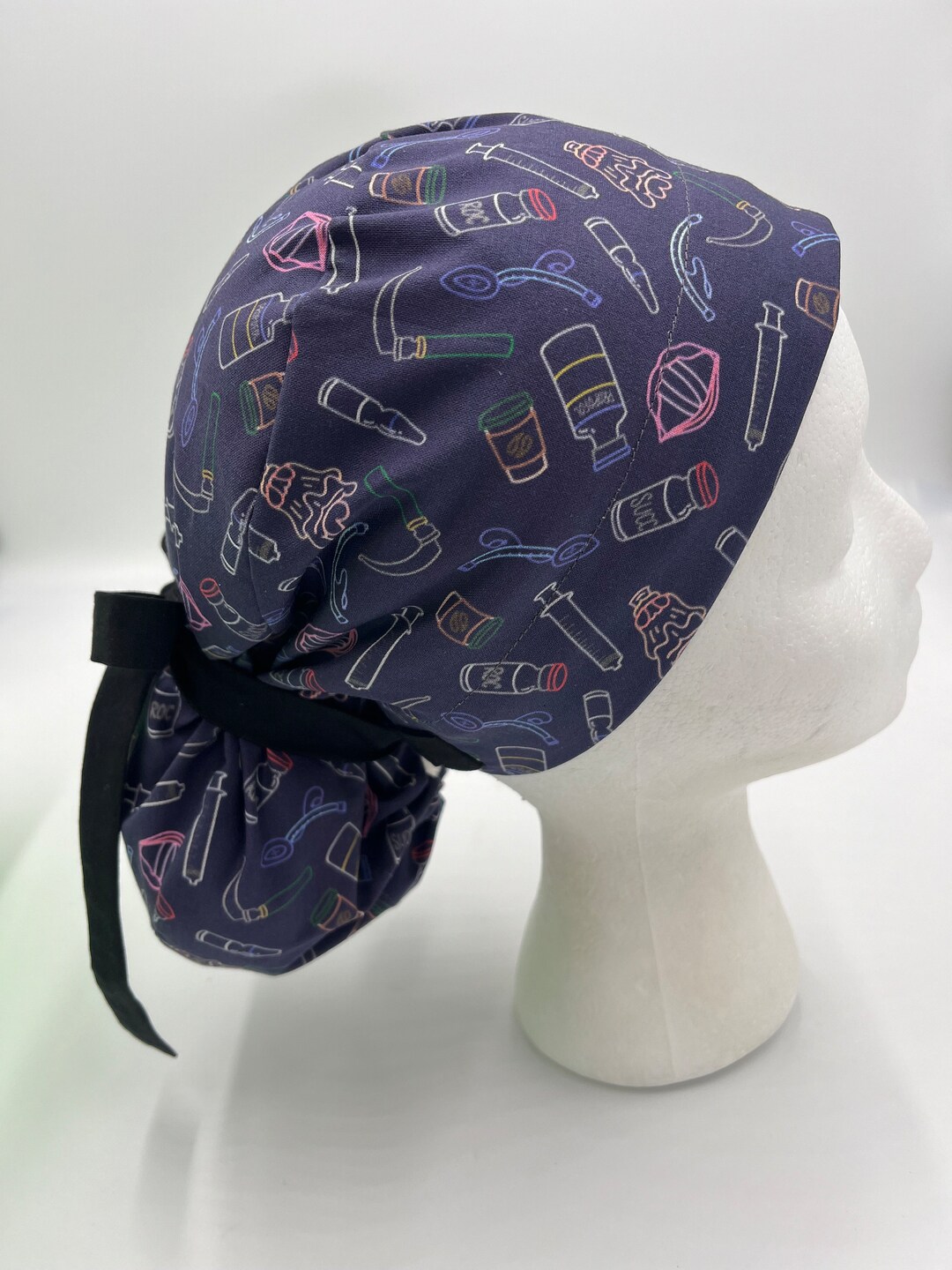 Anesthesia Outlines, Custom Fabric, Ponytail Scrub Hat for Women ...