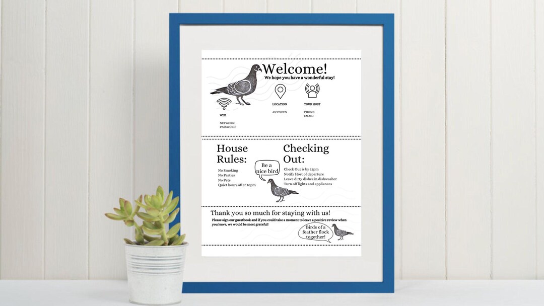 Editable Canva Template - Pigeon WELCOME Sign for Airbnb, VRBO and More ...