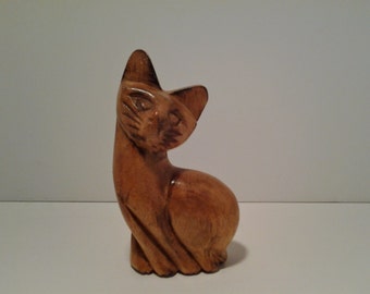 Carved wooden cat | Etsy