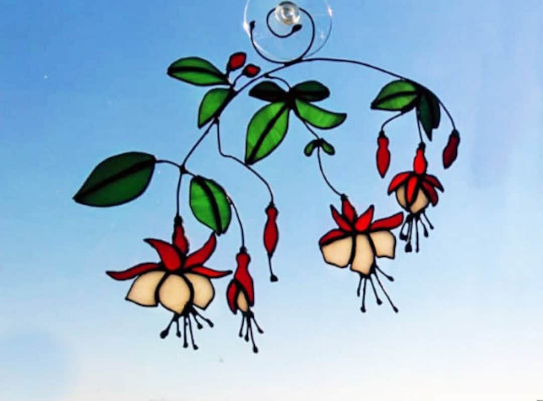 Fuchsia Suncatcher, Stained Glass Plants, Window Hangings Flower - Etsy