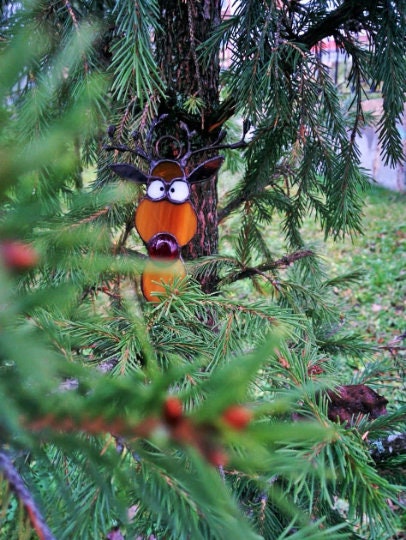 Rudolf the Deer Suncatcher Stained Glass Window Hangings - Etsy