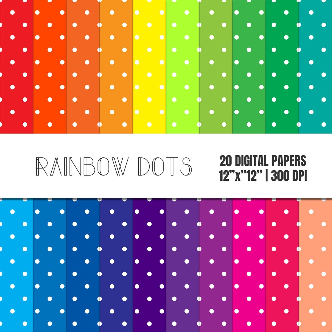 Rainbow Digital Paper | Rainbow Dots Paper | Polka Dots Patterns ...