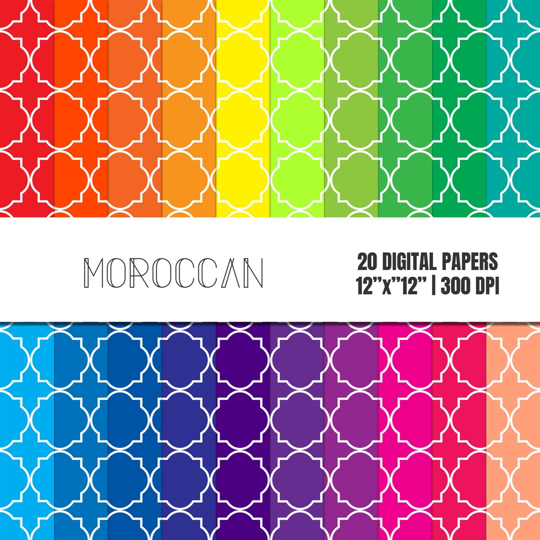 Rainbow Digital Paper | Rainbow Moroccan Paper | Moroccan Patterns ...