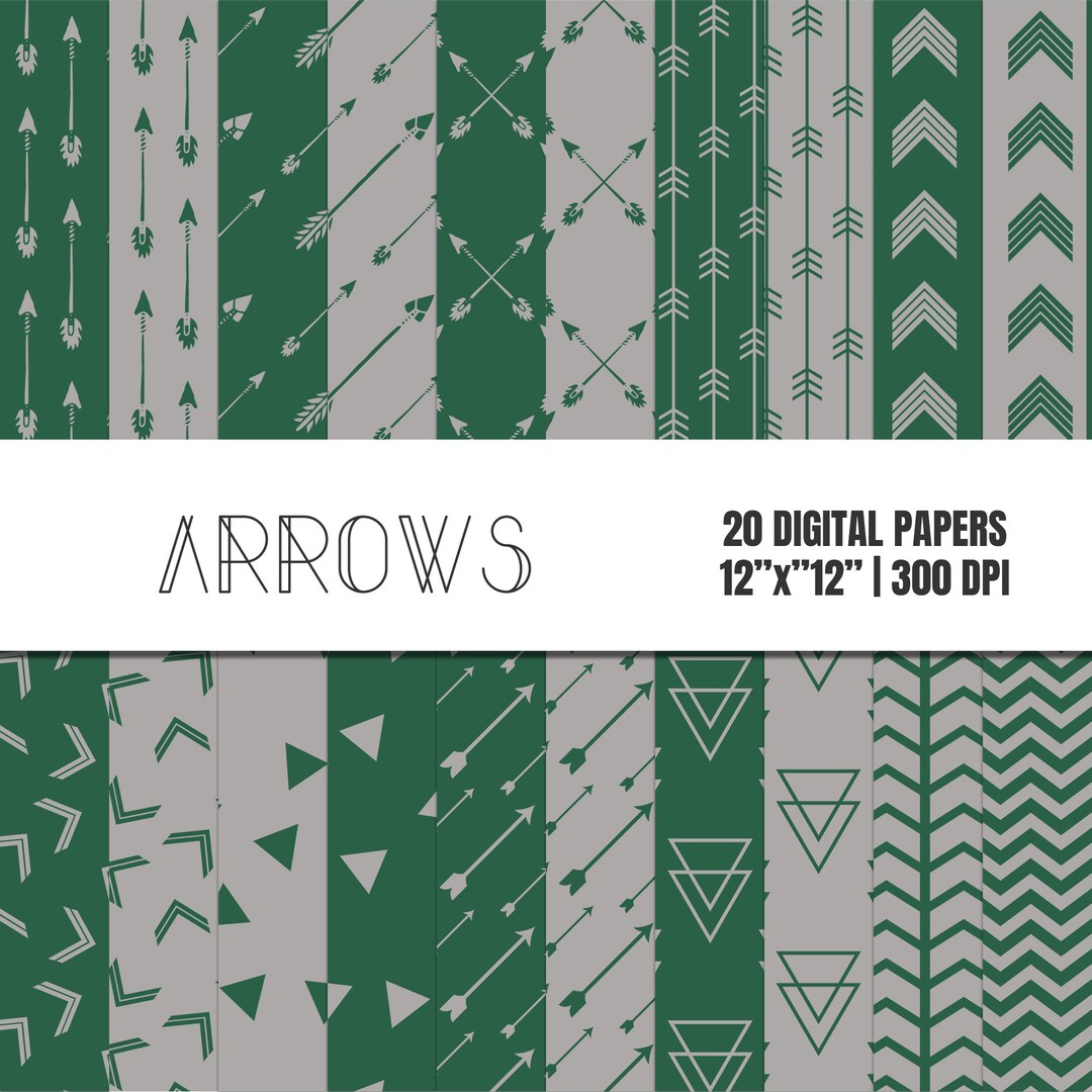 Green Digital Paper | Green Patterns Paper | Geometric Arrows Paper ...