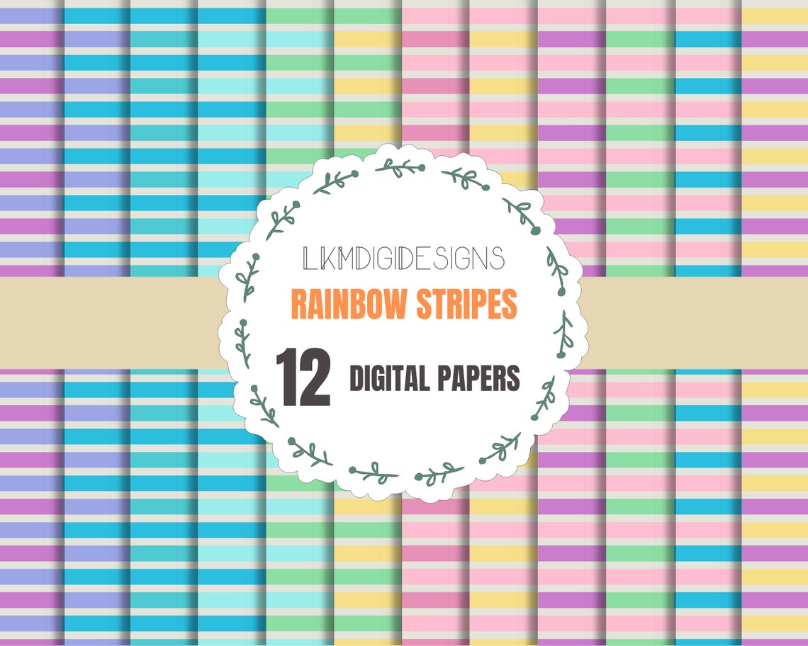 Rainbow Stripes Digital Paper | 12 Pastel Patterns (digital Download ...