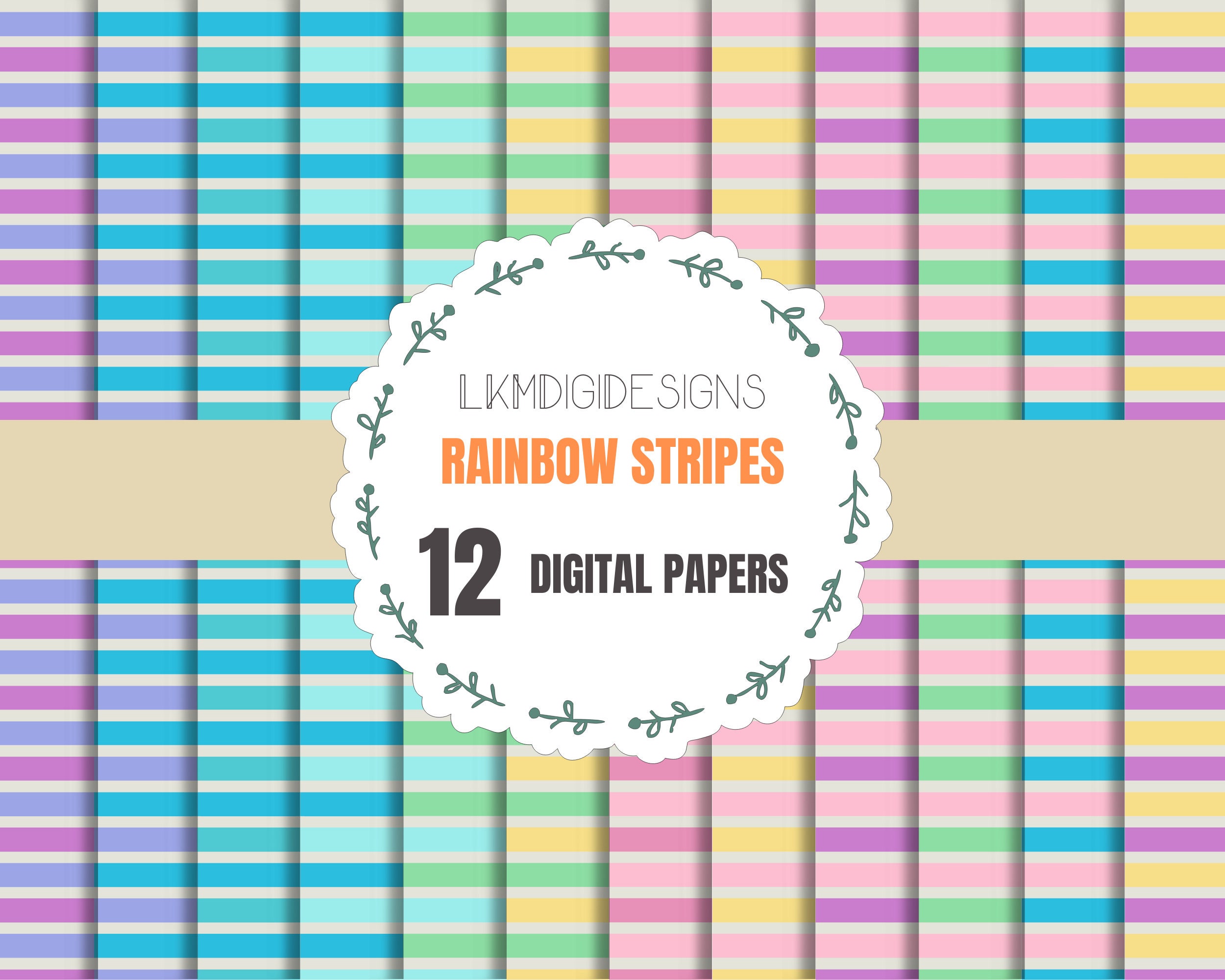 Rainbow Stripes Digital Paper | 12 Pastel Patterns (digital Download ...