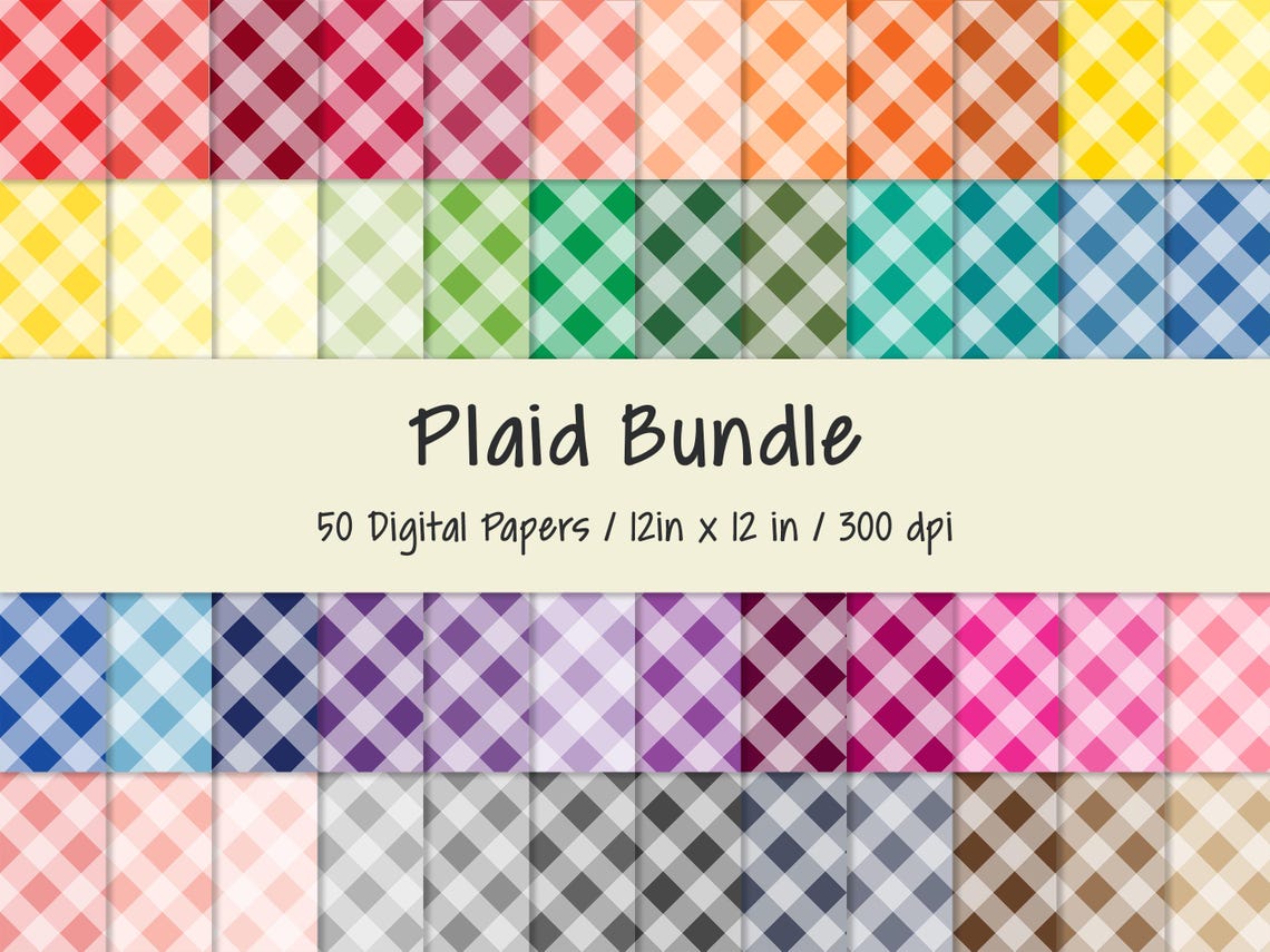 50 Rainbow Plaid Digital Papers | Scrapbook Backgrounds (12x12 JPG ...