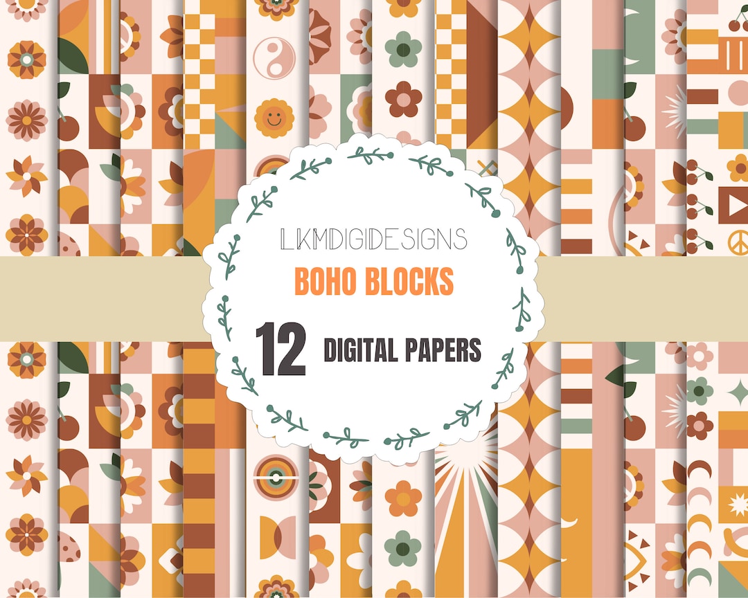 Boho Blocks Patterns Digital Paper | Geometric Patterns Paper | Boho ...