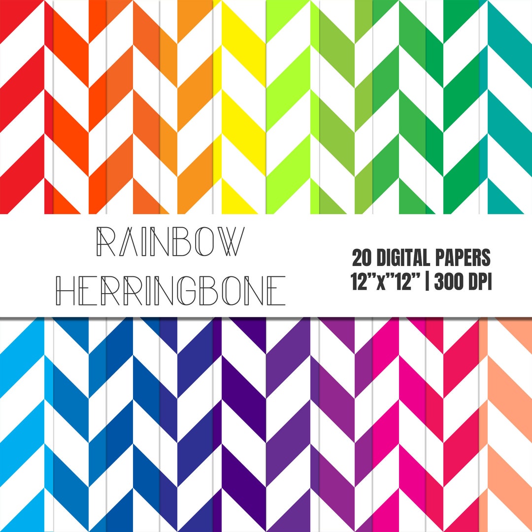 Rainbow Digital Paper | Rainbow Herringbone Paper | Herringbone ...