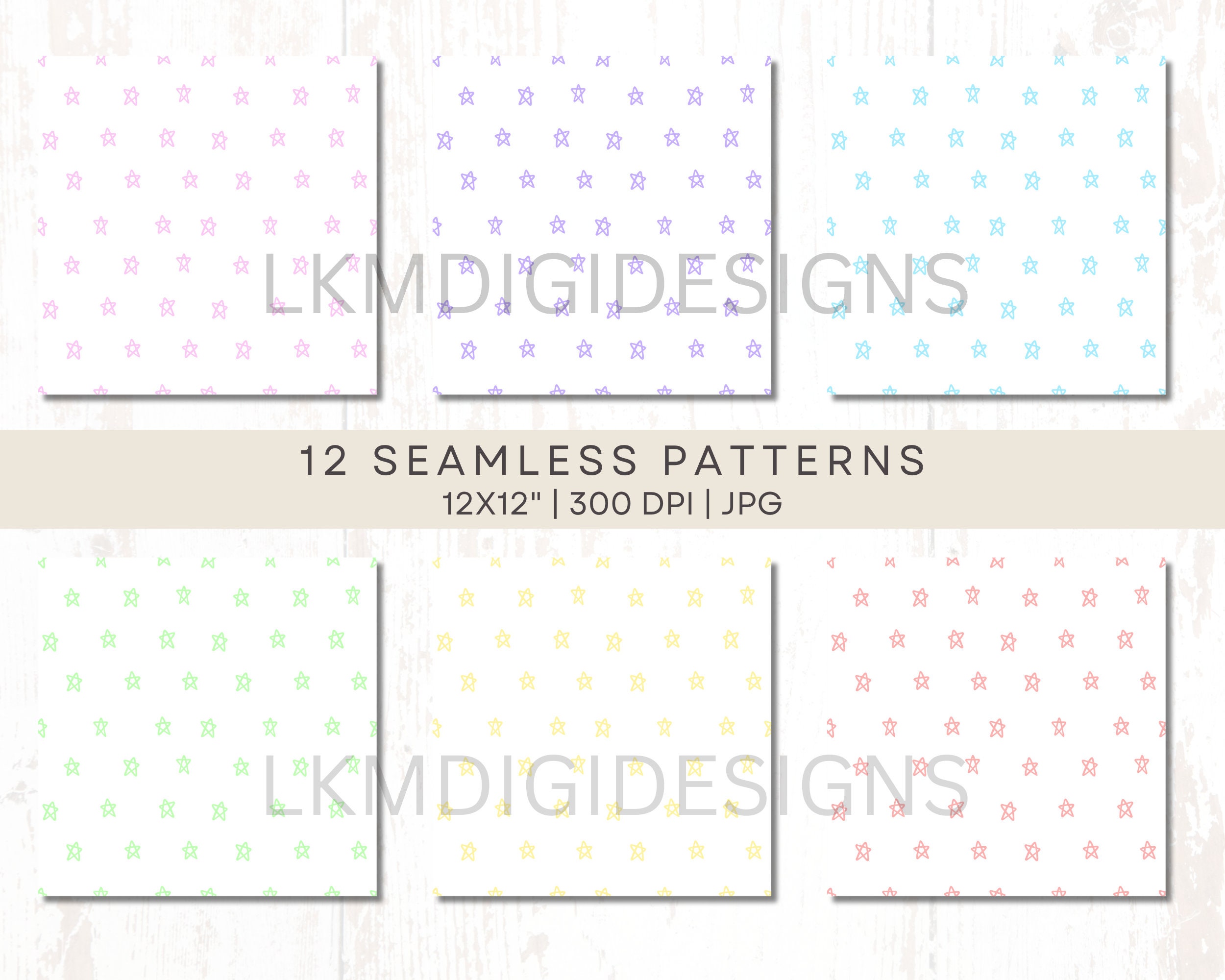 Sketchy Stars Patterns Digital Paper | Rainbow Paper | Rainbow Stars ...