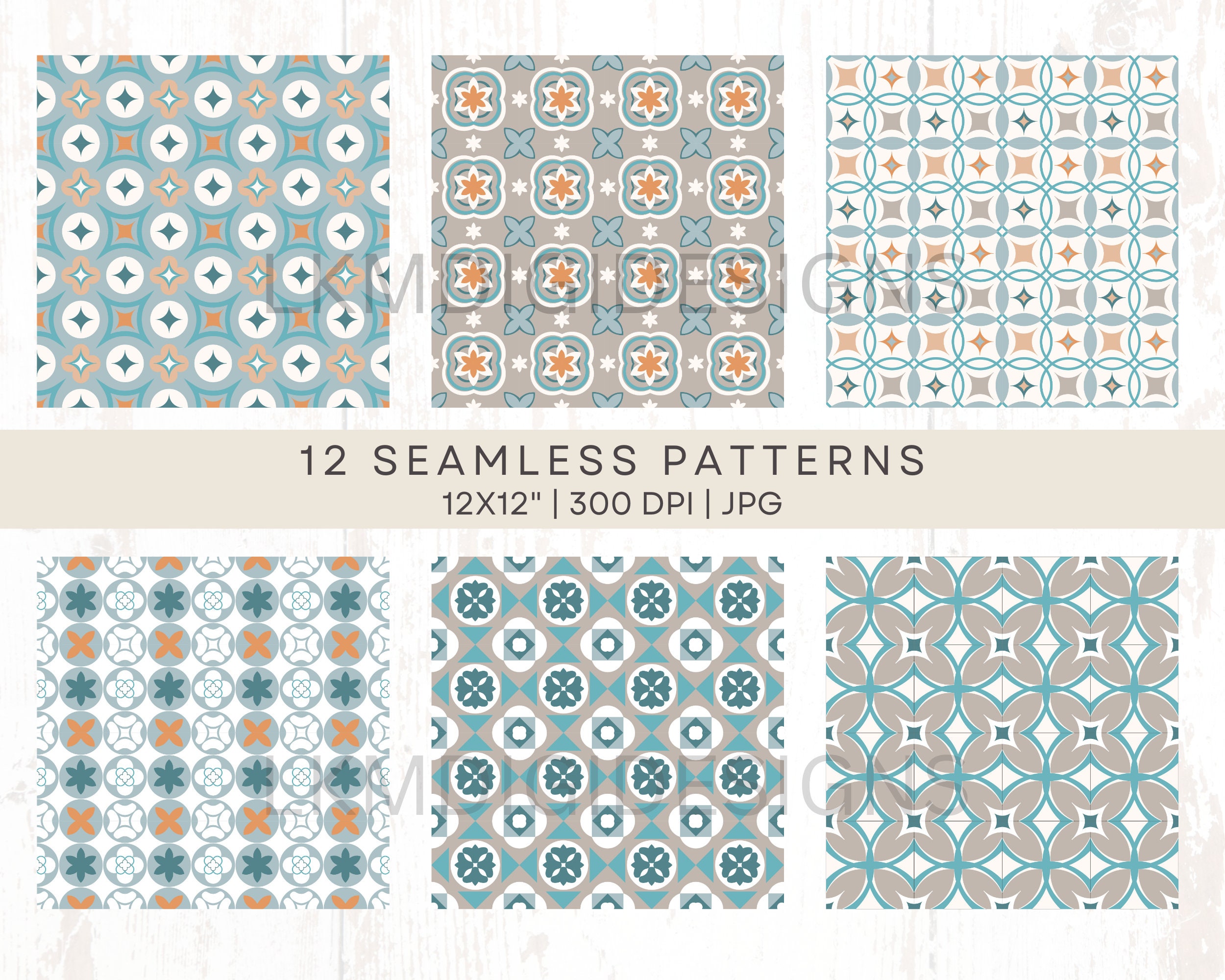 Mediterranean Tile Patterns Digital Paper | Seamless Geometric Designs ...