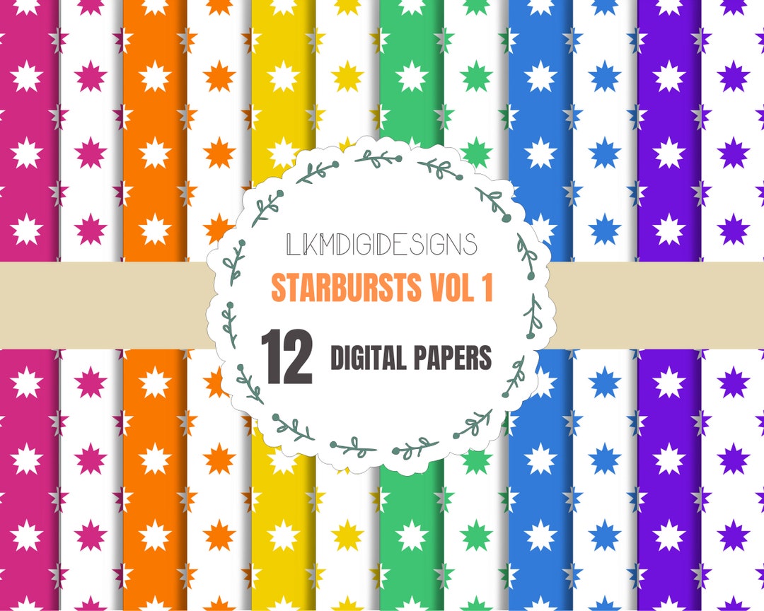 Rainbow Starbursts Patterns Digital Paper | Rainbow Paper | Rainbow ...