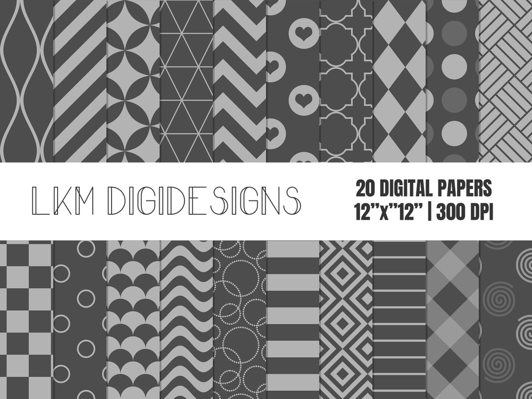 Gray Patterned Digital Paper Set – Scrapbook Paper (instant Download ...